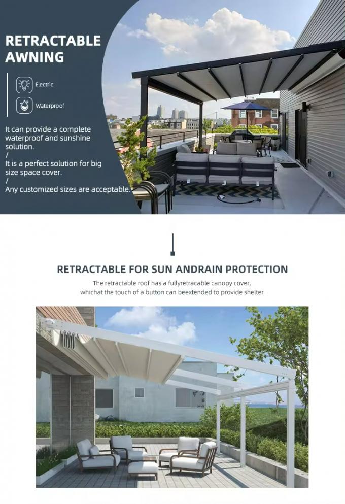 Outdoor Aluminum Frame Pvc Awning Sunshade Waterproof Retractable Roof ...