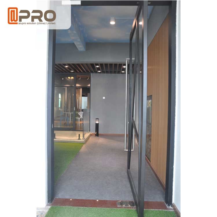 Commercial Aluminum Doors Black Color , Long Life Span Single Pivot ...