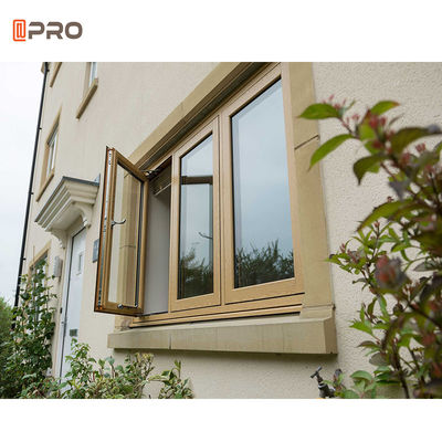 Folding Champagne Color Aluminum Casement Windows With Double Triple Glazed