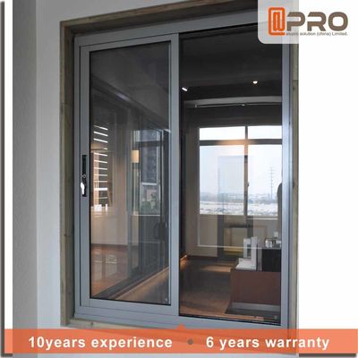 Double - Layer Silent Aluminum Sliding Glass Windows Grey Color ...